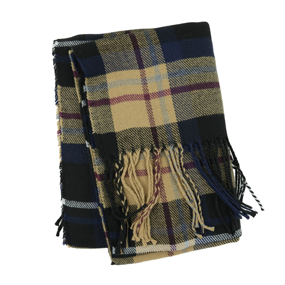 Classic Fall Scarf Plaid Tassels Acrylic, brown - DoMii