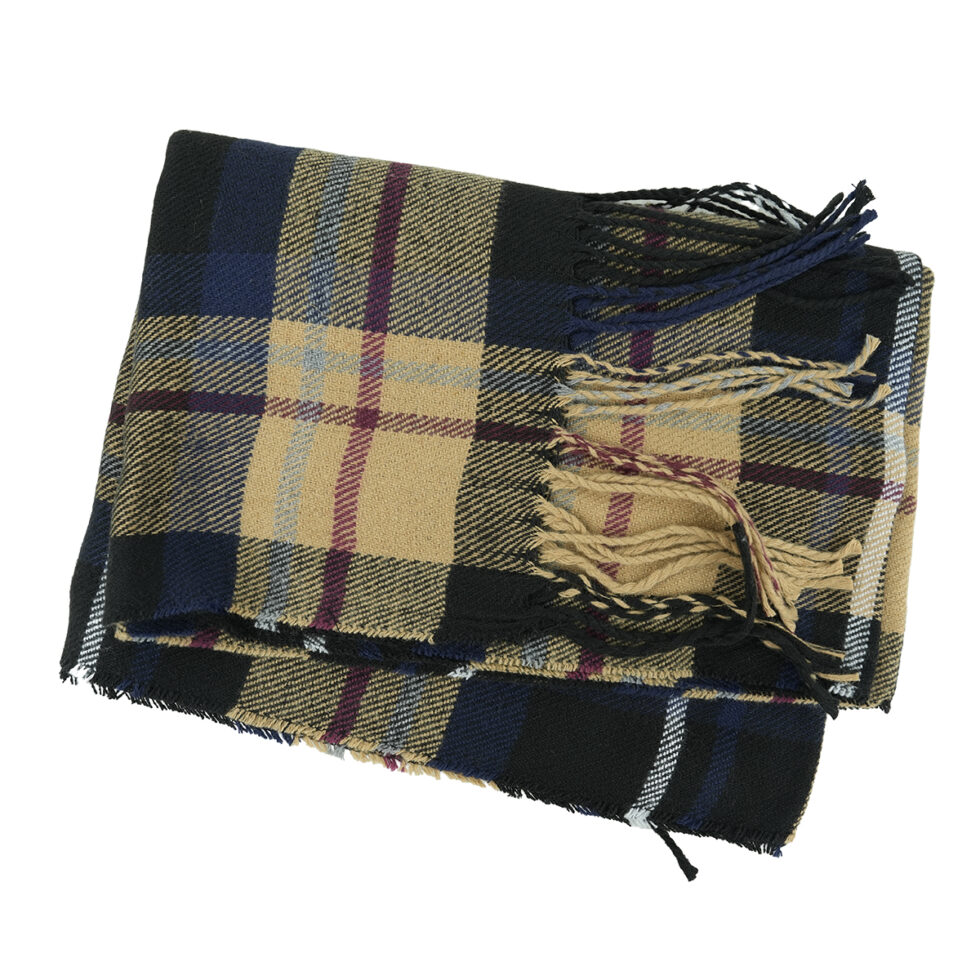 Classic Fall Scarf Plaid Tassels Acrylic, brown - DoMii