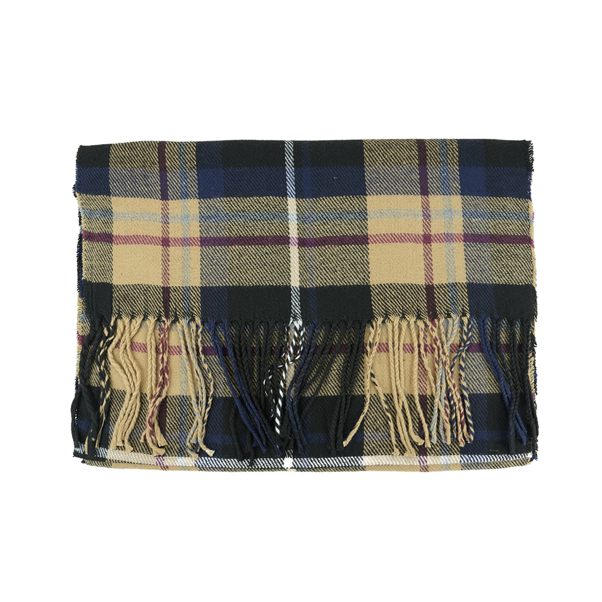Classic Fall Scarf Plaid Tassels Acrylic, brown - DoMii