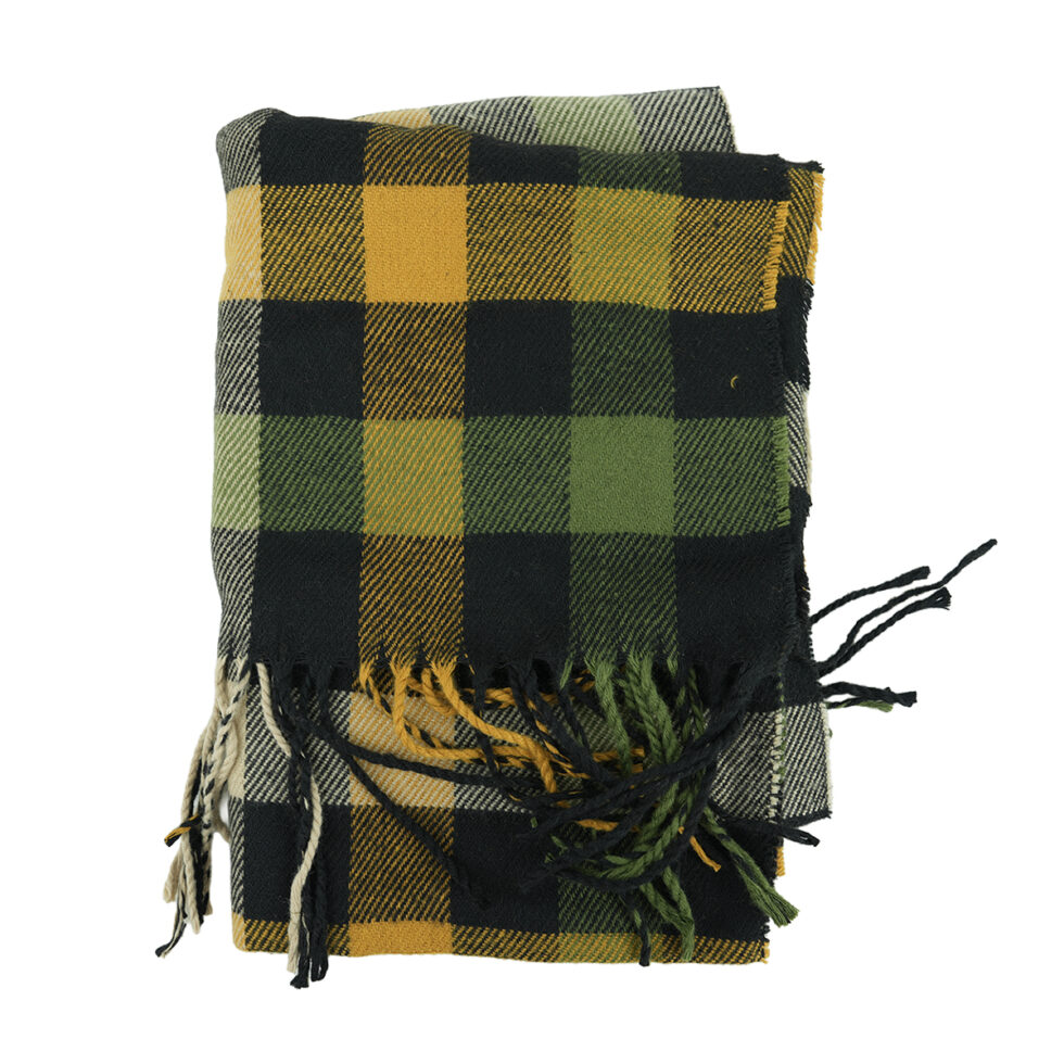 Classic Fall Scarf Plaid Tassels Acrylic, green - DoMii